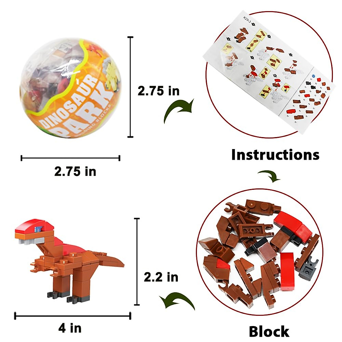 12Pcs PreFilled Easter Eggs with Dinosaurs Building Blocks, Surprise Eggs Dinosaur Toys for Kids Easter Eggs Hunt, Easter Basket Stuffers Fillers, Easter Party Favors, Easter Classroom Prize Toys