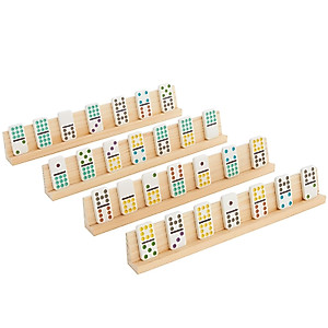 Juvale 4 Pack Domino Holder 13 inches, Wooden Dominoes Racks Trays Stand for Domino Table, Mexican Train, Chicken Foot, Mahjong Game