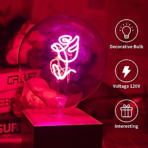 CybaaLuxzus 2W LED Decorative Light Bulb,Happy Signed Bulb,Rose Design Light Bulbs,Filament Bulb,Globe Led Light Bulbs,Soothing Light Bulbs,G125 120V