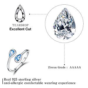 Esberry Gifts✦ 14K Gold Plating S925 Sterling Silver Birthstone Rings Pear Shape Cubic Zirconia Rings Double Gemstone Adjustable Rings Birthday Gifts for Women Girls Mom Mother Wife Girlfriend