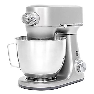 GE Tilt-Head Electric Stand Mixer | 7-Speed, 350-Watt Motor | Includes 5.3-Quart Bowl, Flat Beater, Dough Hook, Wire Whisk & Pouring Shield | Countertop Kitchen Essentials | Granite Gray