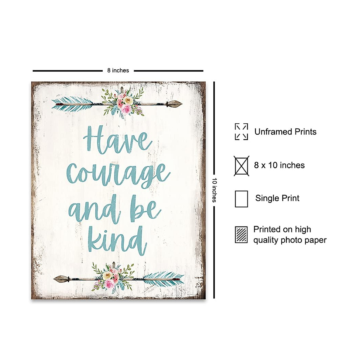 Have Courage and Be Kind Wall Decor Sign - Boho Bathroom Decor - Shabby Chic Bathroom Decor - Bathroom Wall Art - Restroom Sign - Rustic Powder Room, Guest Bath Decor - Blue Bathroom Decor for Women