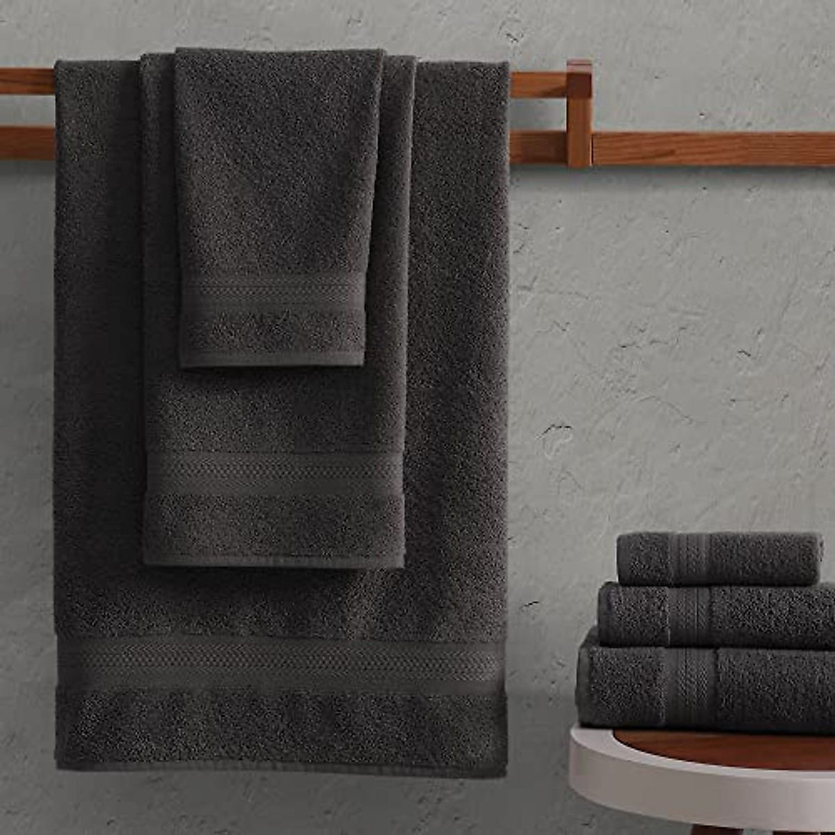 REGAL RUBY, 6 Piece Towel Set, 2 Bath Towels 2 Hand Towels 2 Washcloths, Soft and Absorbent, 100% Turkish Cotton Towels for Bathroom and Kitchen Shower Towel, Grey