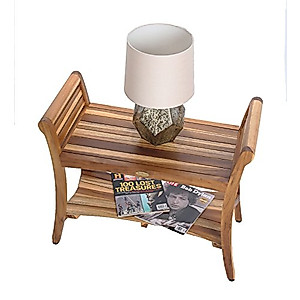 EcoDecors Symmetry Shower Bench Natural Teak Wood Shower Bench with Shelf and LiftAide Arms 30" Long Wood Shower Stool in EarthyTeak Finish for Indoors and Outdoors