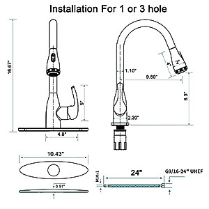 GELE Kitchen Faucet with Pull Down Sprayer and 4 Spraying Modes Brushed Nickel Commercial 1 or 3 Hole Kitchen Faucets for Farmhouse Rv Bar Sinks 1003-4NP