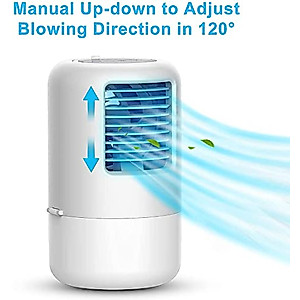 Qinmay Portable Air Conditioner Touch Screen with 7 Colors Night Light, 16.90oz (500ml) Water Tank Capacity, Personal Space Timed Air Cooler Humidifier Misting Fan for Office Room, White