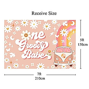 One Groovy Happy Birthday Backdrop for Girls Retro Boho 1st Birthday Party Photo Background Girl Daisy Floral Happy 1st Birthday Newborn Baby Party Decorations Cake Table Banner 7x5ft