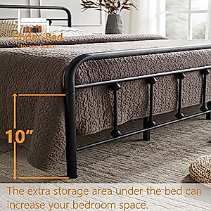 H HESTINYSUSMetal Bed Frame with Vintage Headboard and Footboard, Premium Stable Steel Slat Support Mattress Foundation, No Box Spring Needed and Easy Assembly, Gray Black (King).