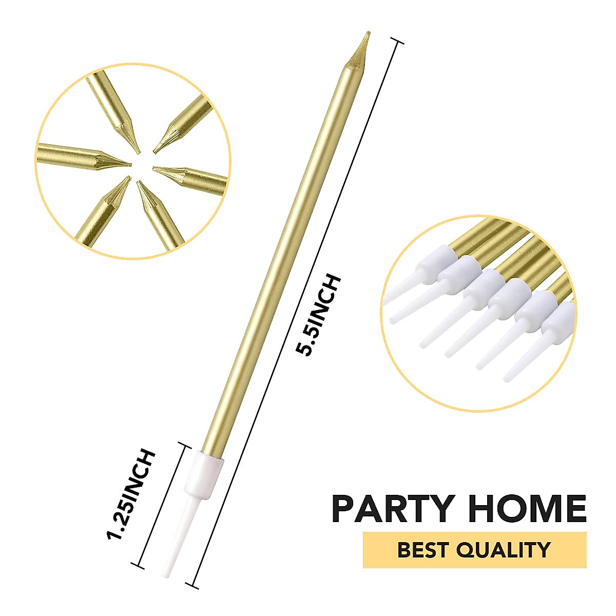 24 Count Party Long Thin Cake Candles Metallic Birthday Candles in Holders for Birthday Cakes Cupcake, Gold