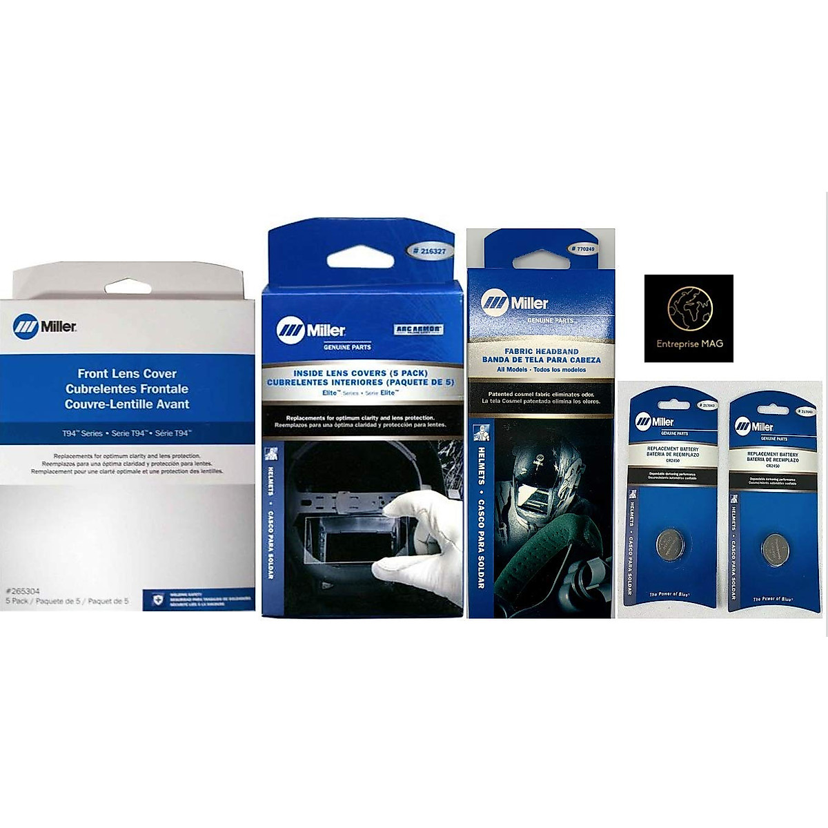 Combo Miller T94 Front Lens Cover Part number 265304 Inside Lens Cover, Elite, Titanium, 9400(i), T94 216327 Miller Headband 770249(1) Miller battery 217043 (2)