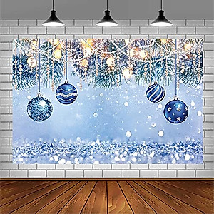 AIBIIN 7x5ft Winter Christmas Backdrop for Photography Blue Bell Glitter Bokeh Snowflake Snow White Pearl Photography Background Holiday Kid Family Portrait Xmas Tree Banner Photo Booth Studio Props