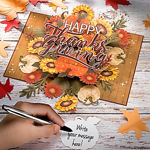 POPWOW Happy Thanksgiving Pop Up Card, Pumpkin, Flowers, Envelopes, Thanks Giving Themed, Thankful 3D Popup Greeting Cards, Ideal Gifts for Mom, Sister, Grandma, Girl, Women, 5x7