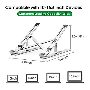 licheers Laptop Stand for Desk, Adjustable Ergonomic Portable Aluminum Laptop Holder, Foldable Computer Stand 7 Angles Anti-Slip Laptop Riser Compatible with 9-15.6 inch Laptops, Silver