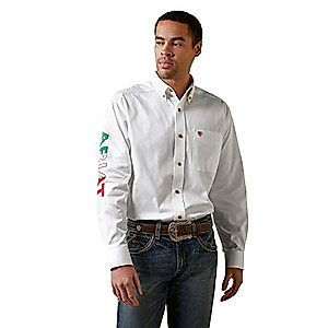 ARIAT Men's Team Logo Twill Classic Long Sleeve, White Mexico, Large