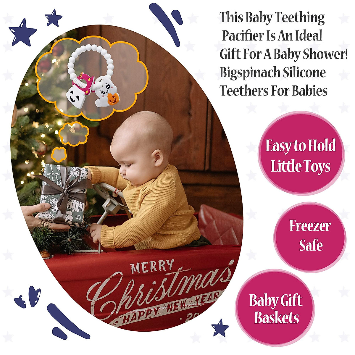 BIGSPINACH Ghost Teether and Cute Ghouls Ring Teether Halloween Activities for Toddlers, Preschoolers & Older Kids