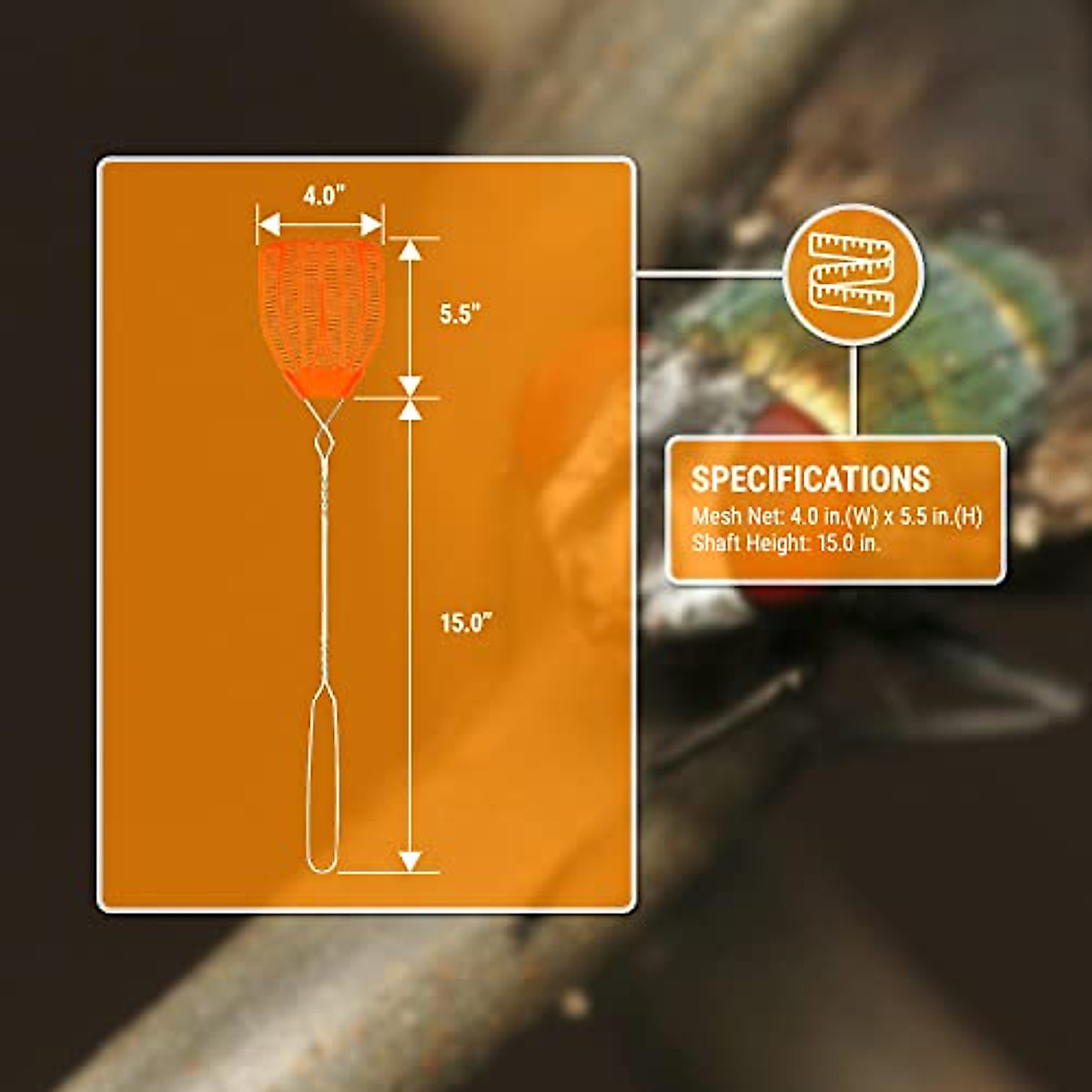 BUGKWIKZAP [2 Pack - Orange] Heavy Duty Metal Braided Fly Swatters, Lightweight 20" Bug Swatters with Durable Plastic Paddle