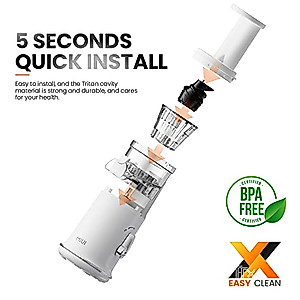 Small Juicer Machines, MIUI Slow Masticating Juicers with Ice Cream Maker Function, Easy to Clean Suitable for Celery Fruit Vegetable, Mini Electric Juciers Maker (White)