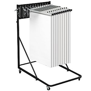 Thyle Mobile Blueprint Storage Black Vertical Poster Display Rack Heavy Duty Plan Holder with 12 Brackets Height Length Adjustable Rolling Stand Wheel File Organizer Stand for Office Home School
