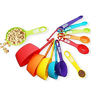 12 Piece Measuring Cups and Spoons Set, Colored Kitchen Measure Tools, Durable Nesting Cups and Spoons for Dry and Liquid, Dishwasher Safe