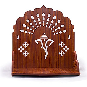 Wooden Temple Wall Mounted Hanging Table top Pooja Mandir God Stand Shelf for Home Office and Gifting (Ganesh)