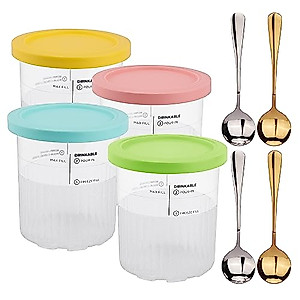 ZYHOONE 4 Pack Ice Cream Pint Containers Replacement for Ninja Creami NC500 NC501 Series Deluxe ice Cream Makers Pints and Lids,BPA-Free & Dishwasher Safe,Yellow/Pink/Green/Blue
