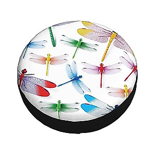 Colorful Dragonfly Print Spare Tire Cover Funny Wheel Covers Waterproof Dust-Proof Wheel Protectors Fit for Trailer SUV Truck Camper 17 Inch