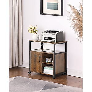 Kavonty Lateral File Cabinet,Office Filing Cabinets with Socket and USB Charging Port,Modern Rolling Printer Stand with Storage for A4, Letter Size and File Folders,for Home Office, Rustic Brown