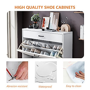Hosnnile Shoe Cabinet with 1 Slide Drawer & 2 Flip Drawers, Freestanding Shoes Rack Storage Organizer with Metal Legs for Entryway Hallway Bedroom Mudroom (White)