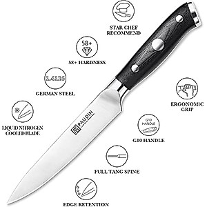 PAUDIN Chef Knife, 5 inch Professional Kitchen Utility Knife Forged of German Stainless Steel, Ultra Sharp Kitchen Knife with Triple Rivet G10 handle