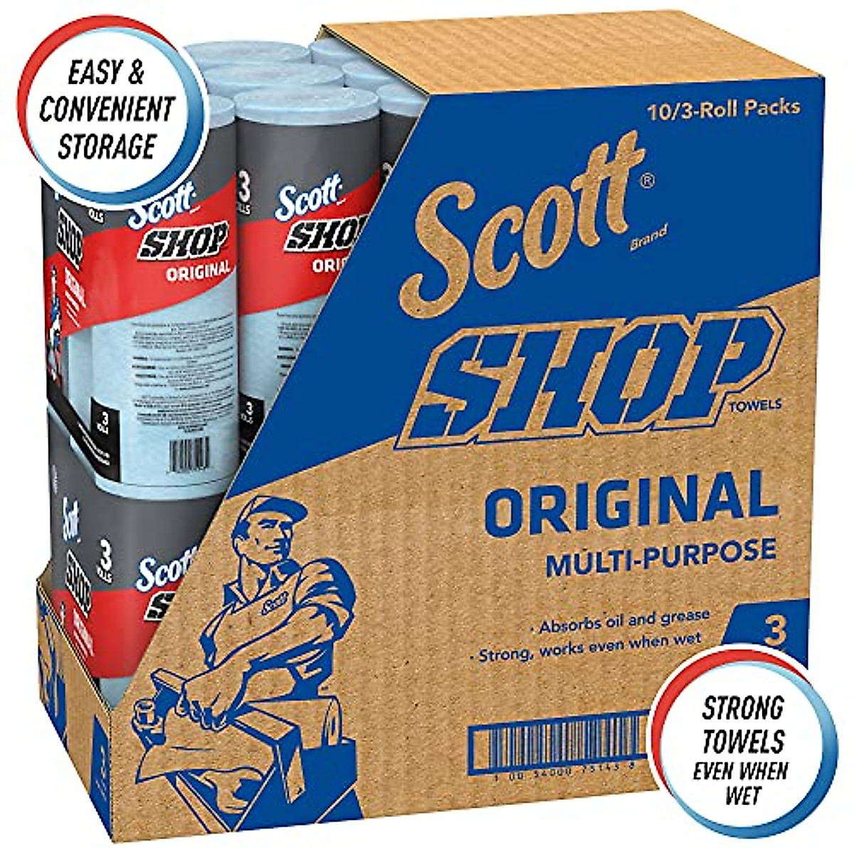 Scott Shop Towels Original (75143), Blue, 55 Towels/Standard Roll, 30 Rolls/Case (10 Bundles of 3 Rolls), 1,650 Towels/Case