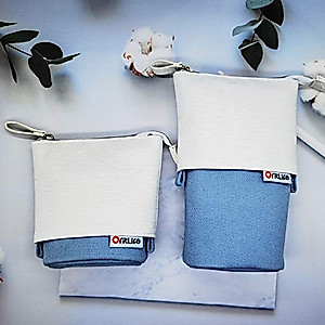 Oritlife Pop-up Pencil Case, Transformer Standing Stationery Pencil Holder PU+Cotton, Telescopic Pencil Pouch Bag Cosmetic Bag With Zipper For School College Office (Blue)