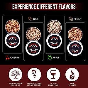 Cocktail Smoker Kit with Torch, Bourbon Whiskey Smoker Infuser Kit with 4 Flavors Wood Chips, Old Fashioned Drink Smoker Kit, Birthday Bourbon Whiskey Gifts for Men, Dad, Husband (Without Butane)