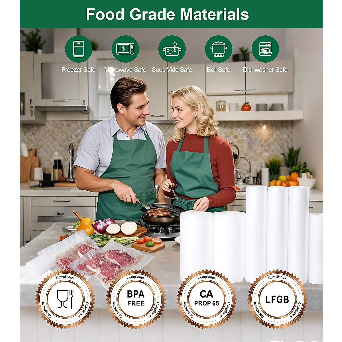 UTILIMATES Vacuum Sealer Bags Rolls Bundle, 11 in 16 ft 3 Rolls and 8 in 50 ft 2 Rolls, BPA-free Puncture Prevention Heavy Duty Vacuum Sealer Bags for Food