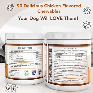 Turmeric Hip and Joint Chews for Dogs, Dog Chews for Mobility Support, Cartilage Health & Dog Joint Pain Relief, Anti-Inflammatory MSM, Glucosamine and Chondroitin for Dogs, 90 Chews, 8 Oz