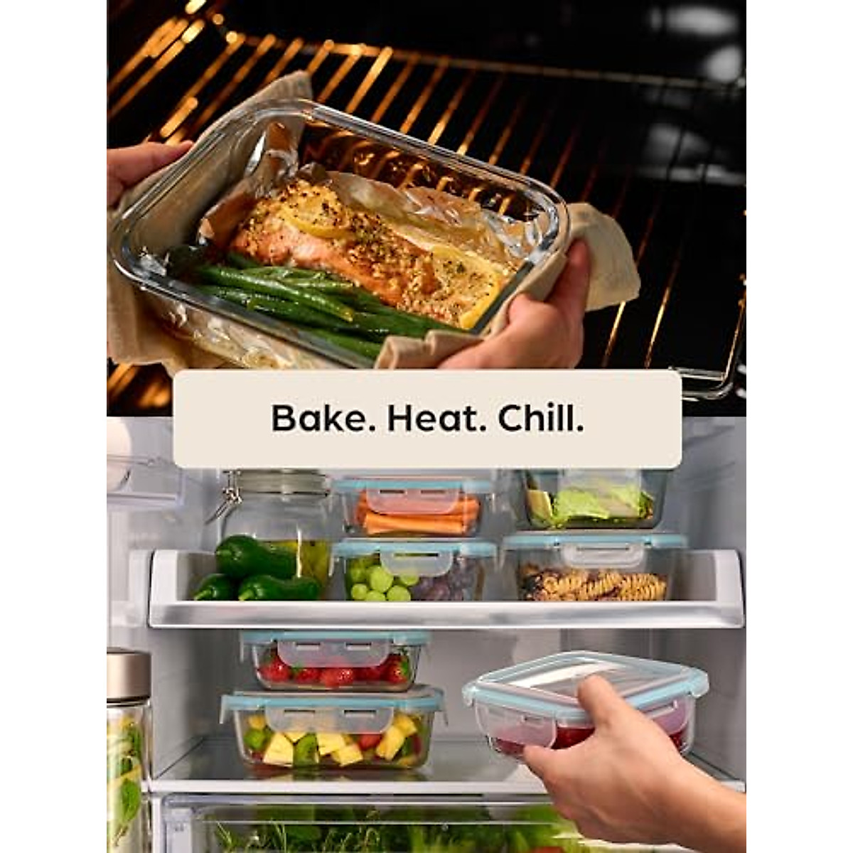 Praknu Meal Prep Storage Container - Pack of 4 - BPA Free - Leak Proof - Dishwasher Safe - Glass Storage Containers with Lids (50oz, 34oz, 17oz, 10oz)