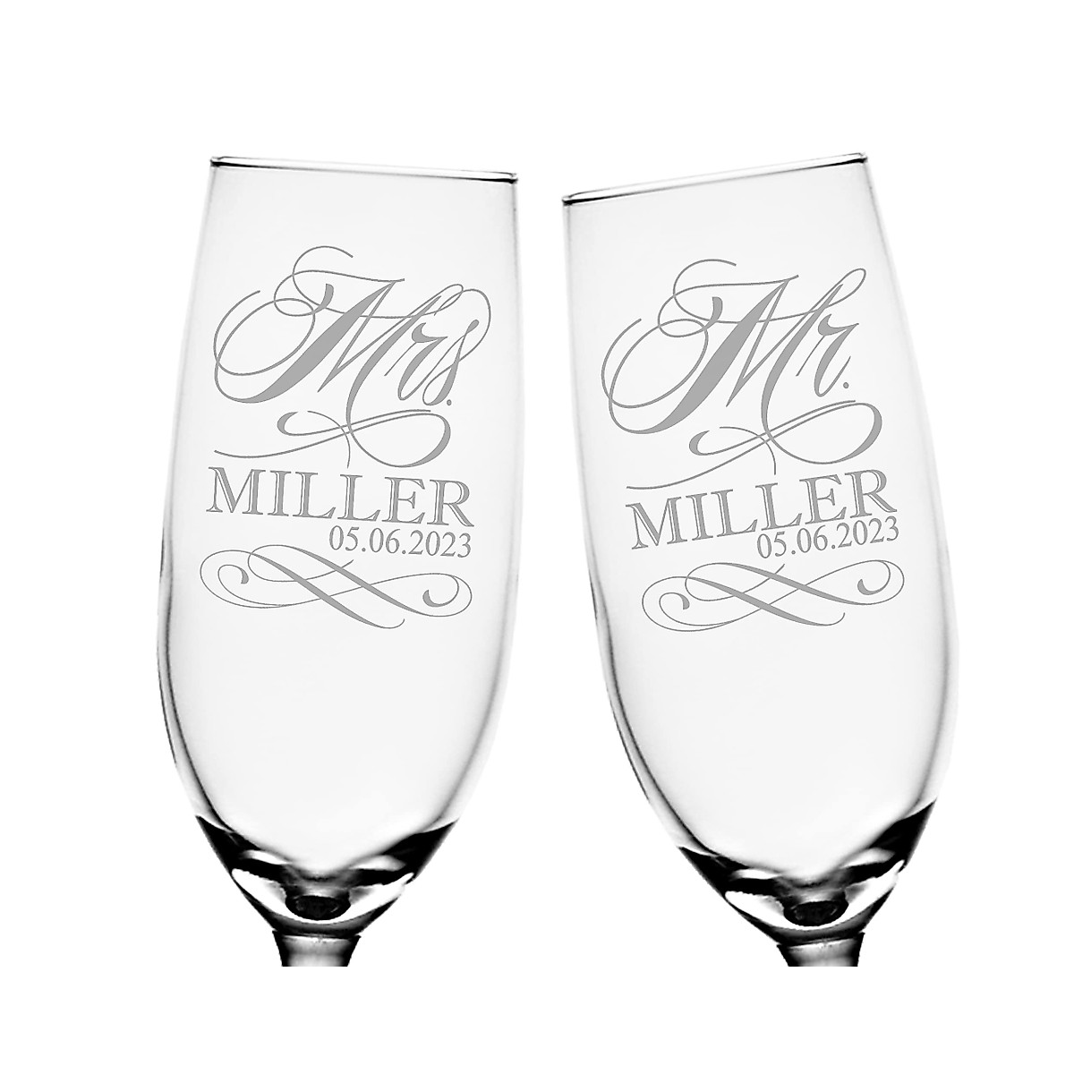 CHRISTMAS-STOCKINGS-by-STOCKINGFACTORY Mr and Mrs Champagne Wedding Glasses, Set of 2 Personalized Toasting Flutes, Engraved Mr and Mrs Wedding Toast Glass Flutes, Bride and Groom