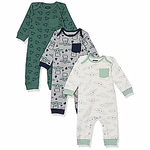 Amazon Essentials Disney | Marvel | Star Wars Unisex Babies' Cotton Coveralls, Pack of 3, Star Wars The Child, 12 Months