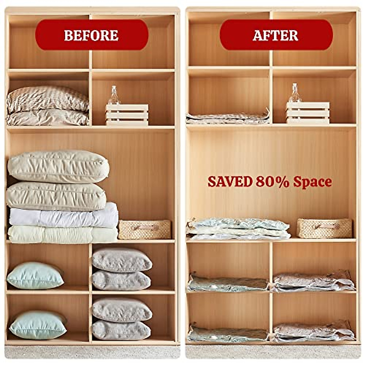 Vacuum Storage Bags (6 Jumbo) with Hand Pump | 40"x32" Vacuum Sealer Bags Clothes | Compression Bags for Travel | Space Saver Vacuum Storage Bags | Blanket Storage Bags | Clothing Storage