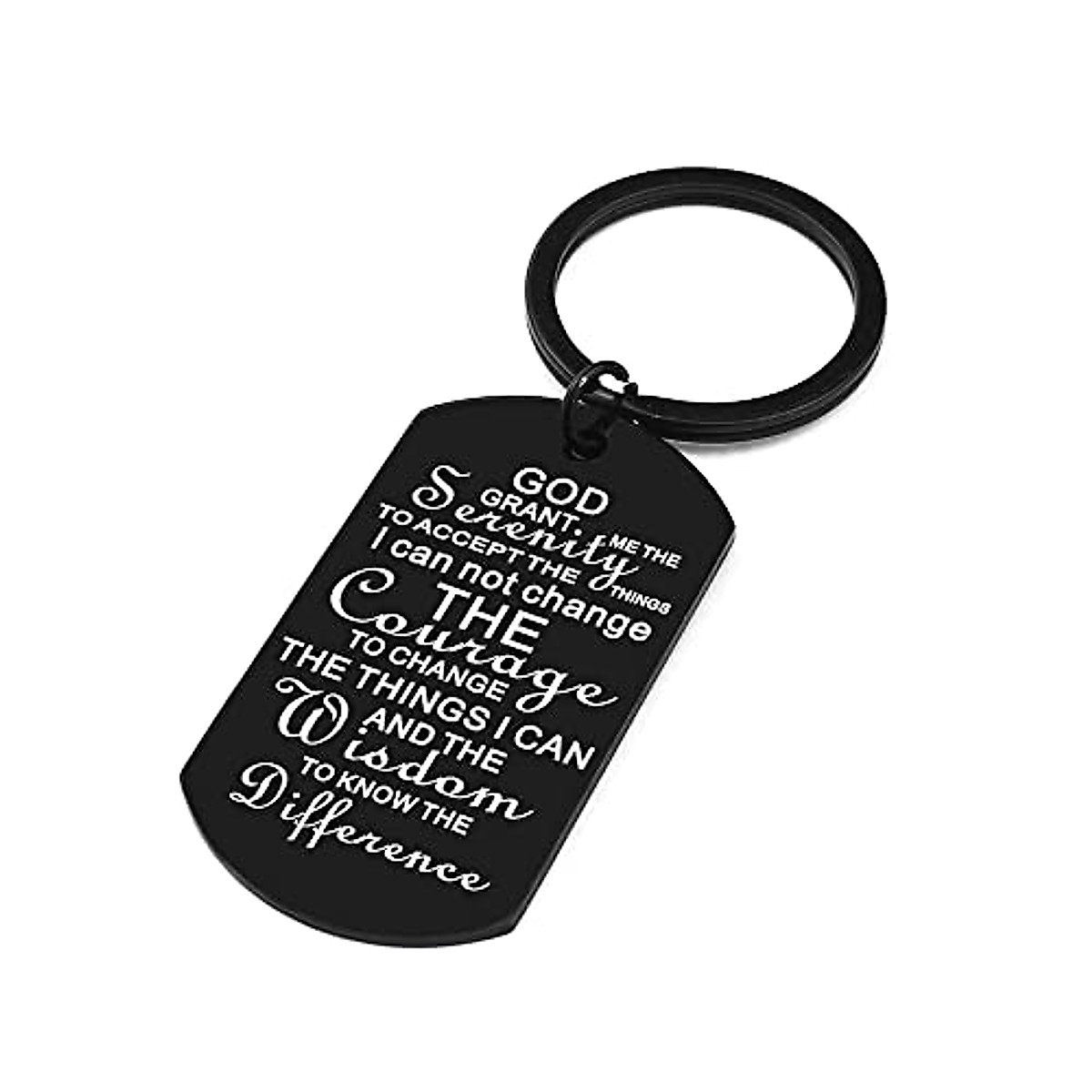 Ibiwe Serenity Prayer Keychain Womens Mens Stocking Stuffers for Women Men Adults Stockings Stuffer Religious Jewelry God Grant Me The Serenity Prayer Quote Dog Tag Keyring Christian Gift (Black)