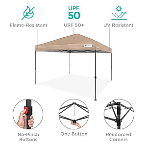 Best Choice Products 10x10ft 1-Person Setup Pop Up Canopy Tent Instant Portable Shelter w/ 1-Button Push, Case, 4 Weight Bags - Tan