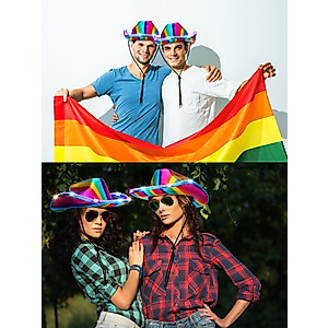 Halfchet 3 Pcs Rainbow Pride Light up LED Cowboy Hat LGBTQ Cowboy Cowgirl Hat for Gay Pride Events Pride Party Supplies