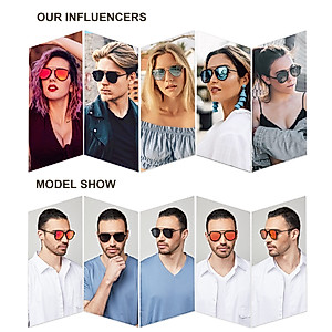 SOJOS Retro Polarized Double Bridge Sunglasses for Men Women Mirrored Lens SJ1051 with Gold Frame/Dusty Blue Mirrored Lens