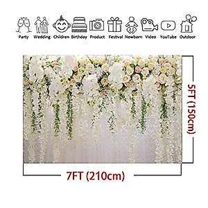 White Rose Floral Theme Photography Backdrops Bridal Shower Wedding Flowers Photo Background Baby Girl Birthday Party Portrait Dessert Cake Table Decor Photo Booth Studio Props 7x5ft Vinyl
