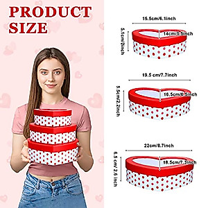 3 Pcs Valentine's Day Heart Shaped Boxes with Transparent Window Lid Dot Heart Flower Boxes Heart Box Floral Gift Box Goody Box Party Favors for Packaging Flowers Arrangement Strawberries, 3 Sizes