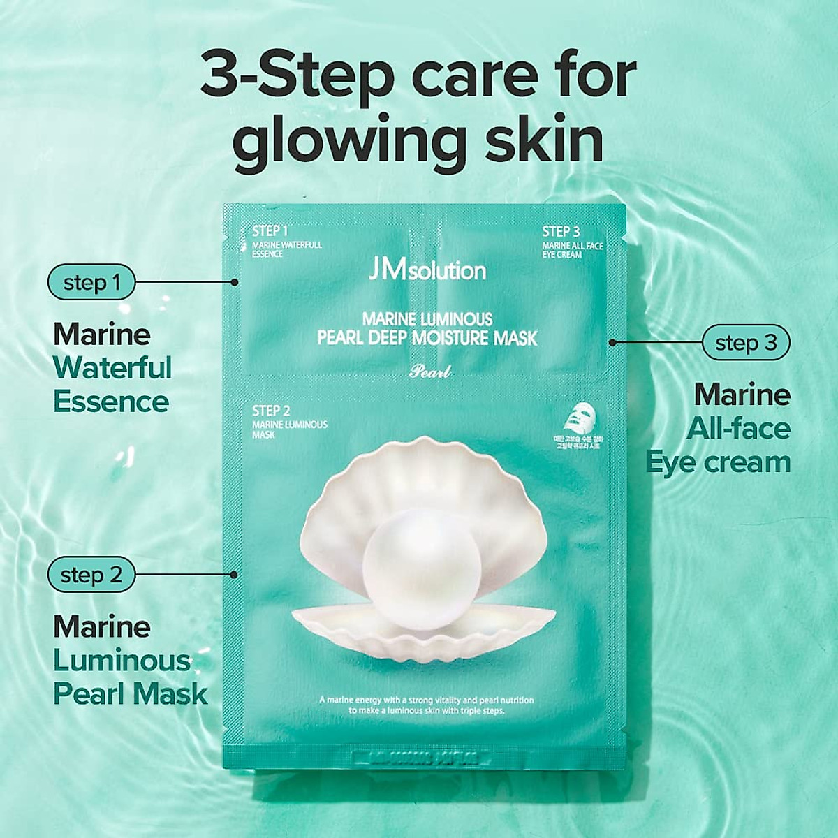JMsolution Marine Luminous Pearl Deep Moisture 3 Step Skin Care Facial Mask - Korean Skincare - boosting Brightening Moisturizing-10 Sheets for Dry Skin