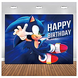 Sonic The Hedgehog Photo Backdrop Happy Birthday Blue Rocket Sonic Photography Background for Boy Baby Shower Sonic Backdrops for Party Decoration Supplies 5x3ft