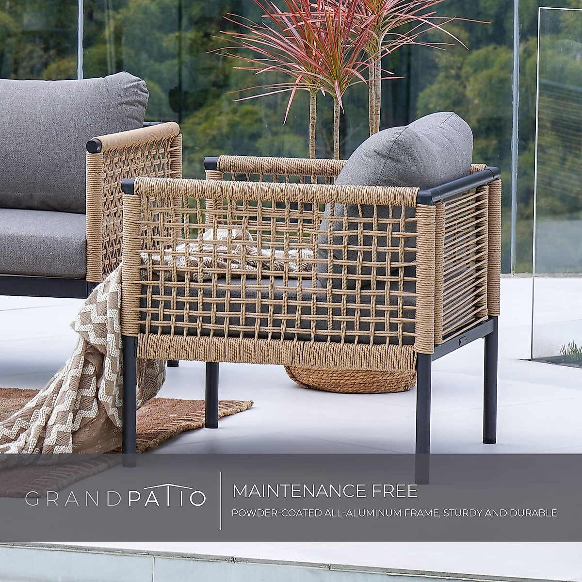 Grand patio Outdoor 4-Piece Conversation Set Rust Free Patio Furniture Set Open-Weave Wicker Olefin Modern Sofa Seating for Garden, Backyard, Balcony, Gray