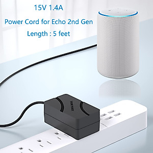 21W Replacement for Echo Alexa Charger Compatible with Echo1st & 2nd Gen, Fire TV (2nd Gen), Show (1st Gen), Plus (1st Gen), Look, Link Power Adapter【5FT】