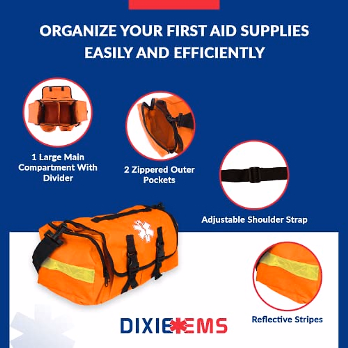 Dixie EMS First Responder On Call Trauma Bag W/Reflectors - Orange