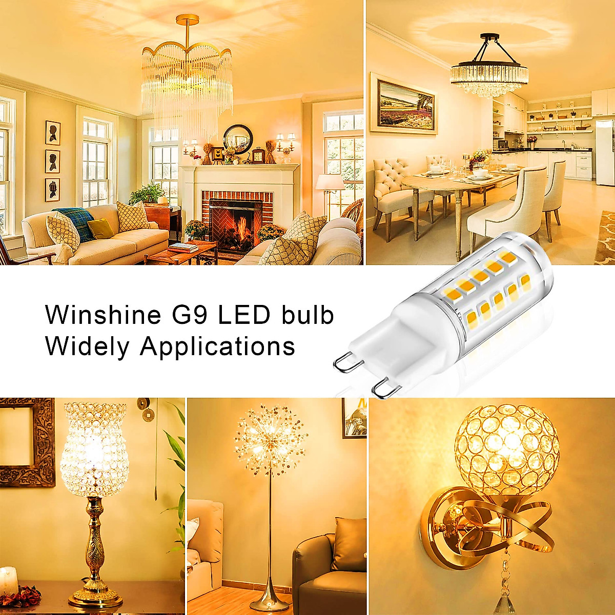 winshine 10 Pack G9 LED Bulb 4W (40W Halogen Equivalent) 2700K Soft White, T4 Chandelier Light Bulbs G9 Bi Pin Ceramic Base, No-Flicker 120V AC 400 Lumen 360°Beam Angle No-Dimmable